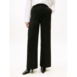 Tommy Hilfiger Damen Anzughose "PUNTO WIDE LEG PANT", schwarz, Gr. 46, unifarben, Web, Obermaterial: 68% Polyester, 28% Viskose, 4% Elasthan, Hosen