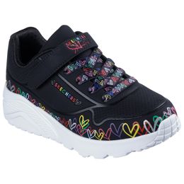 Skechers Damen Sneaker "UNO LITE", Gr. 34, bunt, Lederimitat, kontrastfarbene Details, Schuhe, Klettschuh mit bunten Herzen, Gr&ouml;&szlig;enschablone zum