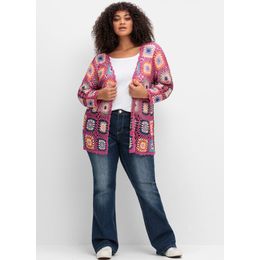 Damen Cardigan, pink, Gr. 48, sheego by Joe Browns, gemustert, mehrfarbig, 100% Polyacryl, Strickjacken
