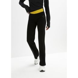 bonprix Damen Sporthose, schwarz, Gr. 36, unifarben, unifarben mit Farbeinsatz, Jersey, Obermaterial: 95% Baumwolle, 5% Elasthan, Hosen, aus