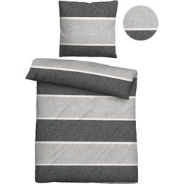 Bettw&auml;sche Biberna, grau, Flanell, 100% Baumwolle, Bettw&auml;sche
