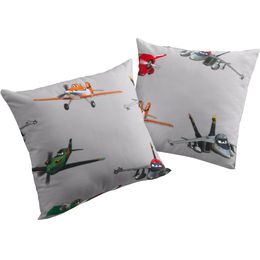 Dekokissen WIRTH, B:50cm L:50cm, grau, Polyester, Dekokissen_Sitzkissen_Kissenh&uuml;llen, "Planes Delta", Disney, Kissenh&uuml;lle ohne F&uuml;llung, 2 St&uuml;ck