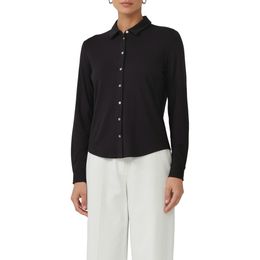 Damen Hemdbluse, schwarz, Gr. 44, s.Oliver BLACK LABEL, unifarben, Jersey, Obermaterial: 94% Viskose, 6% Elasthan, Blusen, mit Perlmuttkn&ouml;pfen