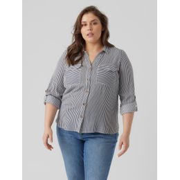 Vero Moda CURVE Damen Hemdbluse "VMBUMPY L/S SHIRT NEW CURVE GA NOOS", wei&szlig;, Gr. 46, gestreift, Web, Obermaterial: 100% Viskose, Blusen