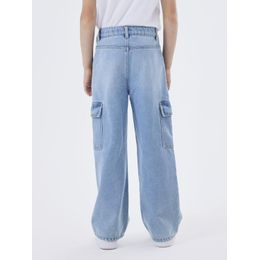 name it M&auml;dchen Weite Jeans "NKFROSE HW WIDE CARGO JEANS 6190-BS NOOS", blau, Gr. 158, unifarben, Denim/Jeans, Obermaterial: 80% Baumwolle, 20%