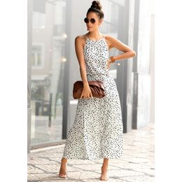 Buffalo Damen Maxikleid "mit P&uuml;nktchendruck", wei&szlig;, Gr. 40, bedruckt, gepunktet, Jersey, Obermaterial: 100% Viskose, Kleider, flie&szlig;endes Sommerkleid,