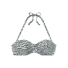 Lascana Damen B&uuml;gel-Bandeau-Bikini-Top "Sansa", gr&uuml;n, Gr. 34, bedruckt, Recycling-Polyamid, Bikini-Oberteile, mit abnehmbaren Tr&auml;gern