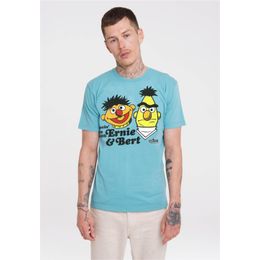 logoshirt Herren T-Shirt "Sesamstrasse - Ernie & Bert Havin Fun", blau, Gr. M, bedruckt, 100% Baumwolle, Shirts, mit angesagtem Ernie & Bert-Print