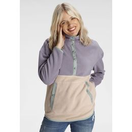 Polarino Damen Fleecepullover, beige, Gr. 48, kontrastfarbene Details, mehrfarbig, unifarben mit Farbeinsatz, Fleece, Obermaterial: 100% Polyester,