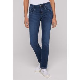 SOCCX Damen Regular-fit-Jeans, blau, Gr. 33, Abriebeffekte, Denim/Jeans, Material: 98% Baumwolle, 2% Elasthan, Zusatz: Enth&auml;lt nichttextile Teile