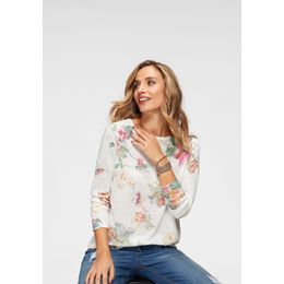 Aniston CASUAL Damen Langarmshirt, bunt, Gr. 36, gemustert, leicht transparent, Feinstrick, Obermaterial: 100% Polyester, Shirts, mit gro&szlig;fl&auml;chigem