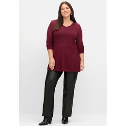 sheego Damen Strickpullover "V-Ausschnitt-Pullover", rot, Gr. 52, unifarben, 55% Viskose, 45% Polyamid, Pullover