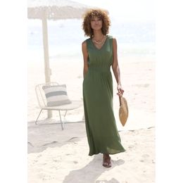 s.Oliver Damen Maxikleid, gr&uuml;n, Gr. 44, unifarben, Cr&ecirc;pe, Obermaterial: 100% Viskose, Kleider, aus gekreppter Viskose zum Binden im Nacken,