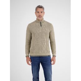 Troyer Lerros, Herren, Gr. M, tender beige melange, Strick, Obermaterial: 60% Baumwolle, 40% Polyacryl, Zopfmuster, meliert, regular fit normal, ohne Ausschnitt, Rippb&uuml;ndchen, Pullover Troyer, mit Zopfmuster