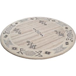 Wollteppich Theko, H:18mm &Oslash;:100cm, beige, Schurwolle, Wohnzimmer, Teppiche, "Royal Berber", Berber Optik, gemustert, reine Wolle, mit Bord&uuml;re