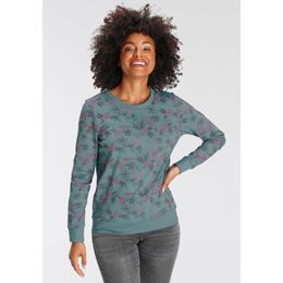 Kangaroos Damen Sweatshirt, gr&uuml;n, Gr. 40, bedruckt, gemustert, kontrastfarbene Details, Interlock, Obermaterial: 100% Baumwolle, Sweatshirts,