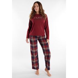 Tom Tailor Damen Schlafanzug "Xanthi", Gr. 46, rot, Obermaterial: 95% Baumwolle, 5% Elasthan, Homewear-Sets, Rundhalsausschnitt, Hose kariert,