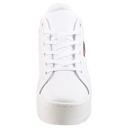 Tommy Jeans Damen Plateausneaker "TJW FLATFORM SNEAKER", Gr. 42, wei&szlig;, Leder, Textil, unifarben, Schuhe, Freizeitschuh, Halbschuh, Schn&uuml;rschuh mit
