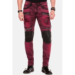 Cipo & Baxx CIPO & BAXX Herren Slim-fit-Jeans "Jeans", rot, Gr. 40, unifarben, 98% Baumwolle, 2% Elasthan, Jeans, mit Nieten und dekorative Rei&szlig;verschl&uuml;ssen,