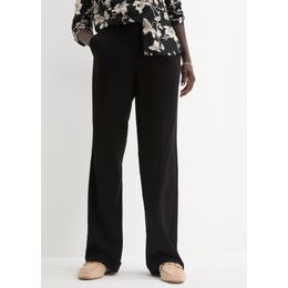 bonprix Damen Marlene-Hose "Marlenehose", schwarz, Gr. 54, unifarben, Twill, Obermaterial: 66% Polyester, 33% Viskose, 1% Elasthan, Hosen, weite