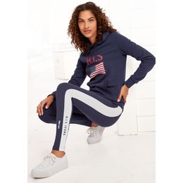H.I.S. H.I.S Damen Kapuzensweatshirt, Gr. 44, blau, Interlock, Obermaterial: 60% Baumwolle, 40% Polyester, unifarben, Basic, Sweatshirts, mit Logodruck und