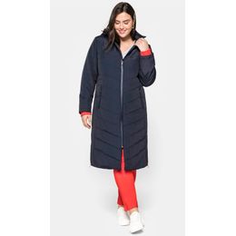 sheego Damen Steppmantel, blau, Gr. 42, unifarben, unifarben mit Farbeinsatz, unifarben mit Farbeins&auml;tzen, 100% Polyamid, M&auml;ntel