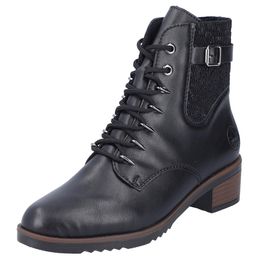 Rieker Damen Schn&uuml;rstiefelette, Gr. 39, schwarz, Elastischer Einsatz, Lederimitat, unifarben, Schuhe, Schn&uuml;rboots, Trachtenstiefelette, Blockabsatz,