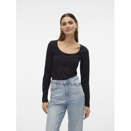 V&eacute;ro Moda VERO MODA Damen Langarmshirt "VMLULU LS U-NECK TOP JRS GA NOOS", schwarz, Gr. XS, unifarben, Jersey, Obermaterial: 95% Baumwolle, 5% Elasthan, Shirts