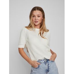 Vila Damen Kurzarmpullover "VIDALO O-NECK S/S KNIT TOP - NOOS"wei&szlig; alyssum, Gr. XS, unifarben, Strick, Obermaterial: 100% Baumwolle, Pullover