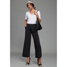 Laura Scott Damen Bundfaltenhose, schwarz, Gr. 42, Web, Obermaterial: 80% Polyester, 16% Viskose, 4% Elasthan, Hosen, mit weitem Bein