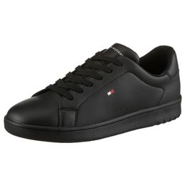 Tommy Hilfiger Damen Sneaker, Gr. 34, schwarz, Lederimitat, Schuhe, Konfirmationsschuh, Kommunionsschuh mit Logoverzierung