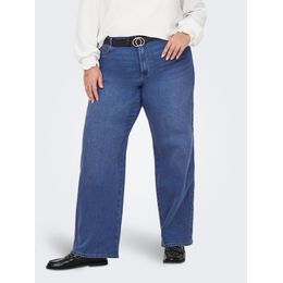 Only CARMAKOMA Damen High-waist-Jeans "CARSNOW HW WIDE DNM JEANS PIM MBD NOOS", blau, Gr. 52, unifarben, Denim/Jeans, Obermaterial: 50% Baumwolle,