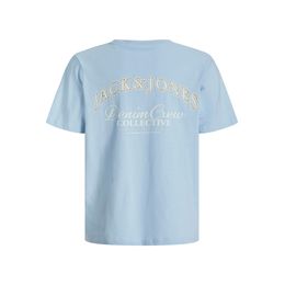 Jack & Jones Jungen T-Shirt "JJEBRANDES BACKP RELAXED TEE SS SN JNR", blau, Gr. 140, JACK & JONES JUNIOR, bedruckt, Single Jersey, Obermaterial: 100% Baumwolle,
