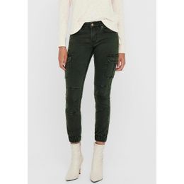 Only Damen Cargohose "ONLMISSOURI REG ANK CARGO PNT NOOS", gr&uuml;n, Gr. 40, unifarben, Web, Obermaterial: 98% Baumwolle, 2% Elasthan, Hosen, mit