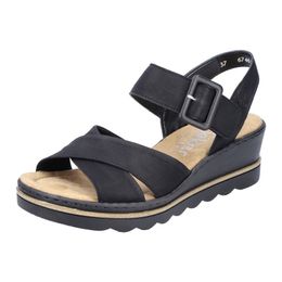 Rieker Damen Keilsandalette, Gr. 38, schwarz, Lederimitat, Schuhe, Sommerschuh, Sandale, Keilabsatz, mit gekreuzten Bandagen