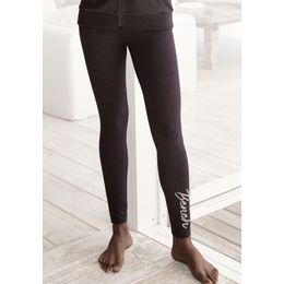 Damen Leggings, BENCH. LOUNGEWEAR, Gr. 44, grau, Single Jersey, Obermaterial: 63% Baumwolle, 32% Polyester, 5% Elasthan, bestickt, meliert,