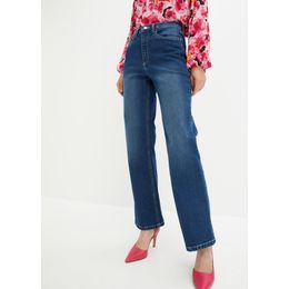 bonprix Wide Leg Jeans High Waist, blau, Gr.44, Weite Jeans aus Bio-Baumwolle, 98% Baumwolle
