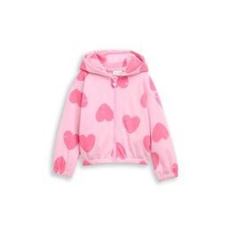 Tom Tailor M&auml;dchen Cropped Hoodie Sweatjacke mit Muster, rosa, Gemustert, Gr. 92/98