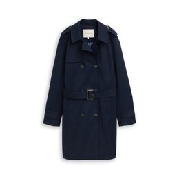 Tom Tailor Damen Trenchcoat aus wasserabweisendem Material, blau, Uni, Gr. XXL