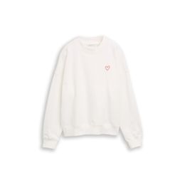 Tom Tailor Denim Damen Sweatshirt mit Herz-Detail, wei&szlig;, Uni, Gr. M