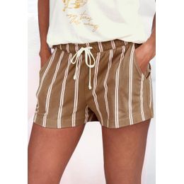 Lascana Damen Pyjamashorts, Gr. 32, braun, Single Jersey, Obermaterial: 50% Baumwolle, 50% Viskose, gestreift, Basic, Hosen, mit Druck