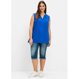sheego Damen Blusentop, blau, Gr. 46, unifarben, 100% Baumwolle, Blusen