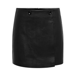Only Damen Lederimitatrock "ONLASTRIA FAUX LEATHER SHORT SKIRT OTW", schwarz, Gr. L, unifarben, Web, Obermaterial: 100% Polyester, R&ouml;cke, mit Knopf