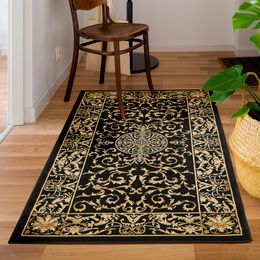 Teppich LUXOR living, B:80cm H:9mm L:150cm, schwarz, Kunstfaser, Wohnzimmer, Teppiche, "Kendra", Orient-Optik, Wohnzimmer