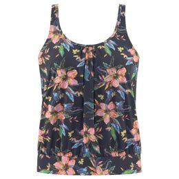 Lascana Damen Tankini-Top "Malia", grau, Gr. 48, bedruckt, floral, Microfaser, Microfaser, Polyamid, Bikini-Oberteile, mit lockerem Schnit und