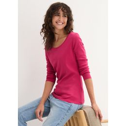 bonprix Damen Langarmshirt, rosa, Gr. 52, unifarben, Web, Obermaterial: 100% Baumwolle, Shirts, leicht taillierte Passform, Rundhalsausschnitt, aus