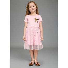 Kidsworld M&auml;dchen Jerseykleid "Kleid mit T&uuml;llrock und Wende-Pailletten"rosa, Gr. 128, Glitzermuster, mehrfarbig, Interlock, Obermaterial: 100%