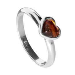OSTSEE-SCHMUCK Damen Fingerring "- Herz - Silber 925/000 - Bernstein", 50, silber, Fingerringe