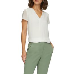 Damen Shirtbluse, wei&szlig;, Gr. 34, s.Oliver BLACK LABEL, unifarben, Web, Obermaterial: 100% Polyester, Blusen, in Doppel-Layer-Optik und mit V-Ausschnitt