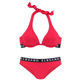 ELBSAND Damen B&uuml;gel-Bikini, rot, Gr. 40, unifarben mit Farbeinsatz, Microfaser, Bikini-Sets, mit kontrastfarbenen Markenschriftz&uuml;gen